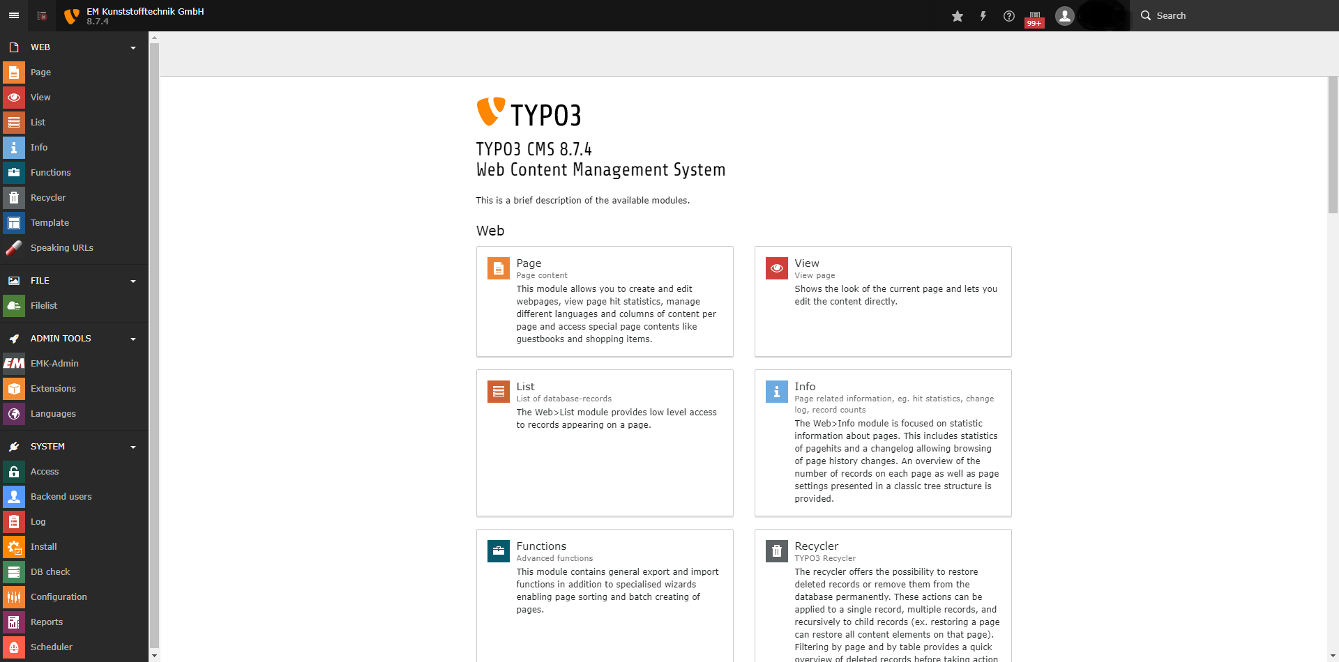 Update auf TYPO3 8 für EM Kunststofftechnik GmbH